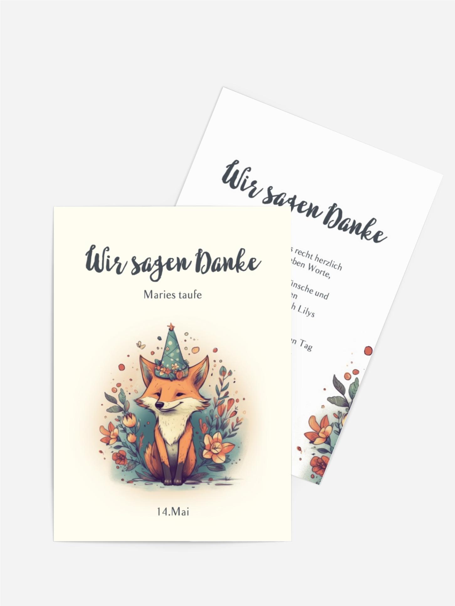 Dankeskarte Taufe Kleiner Fuchs | Kartenmanufaktur